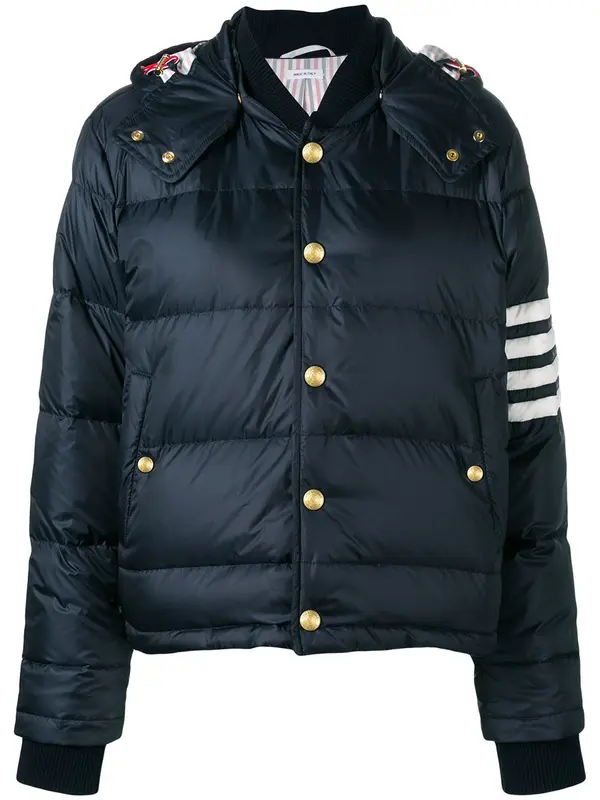 Thom Browne Down-filled Bomber Jacket With Detachable Hood - Navy