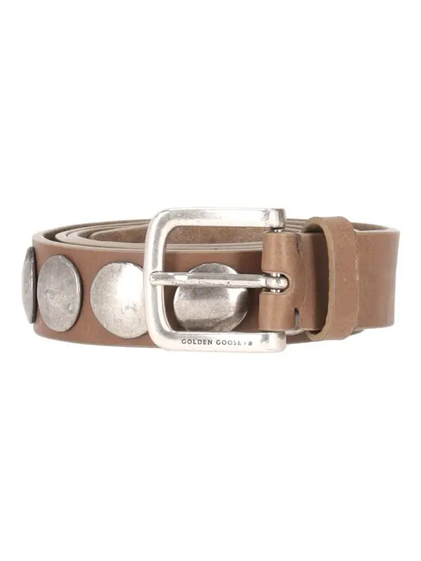 GOLDEN GOOSE Studded Washed Leather Trinidad Belt - Kaki
