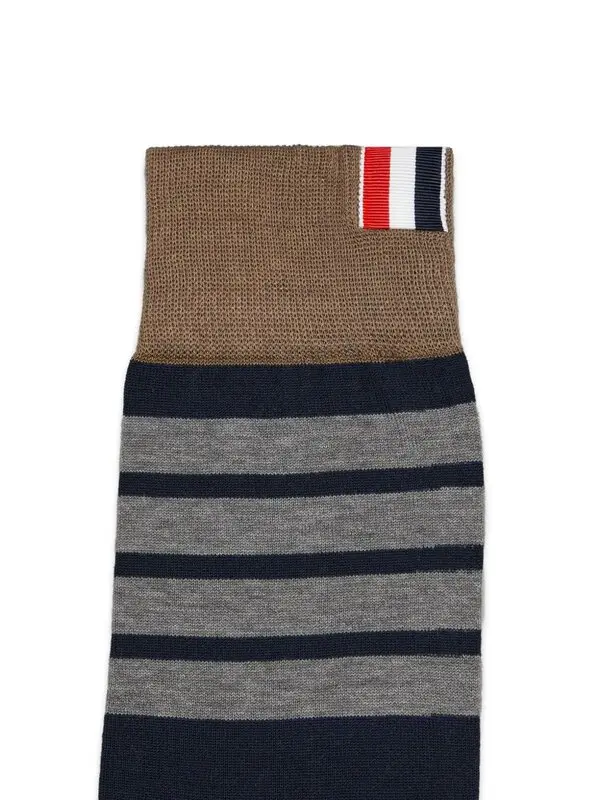 Thom Browne Mid-calf Socks With Stripe Detailing - Navy/grey/brown