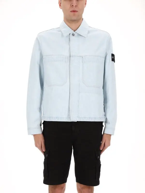 Stone Island Denim Trucker Jacket With Logo Patch