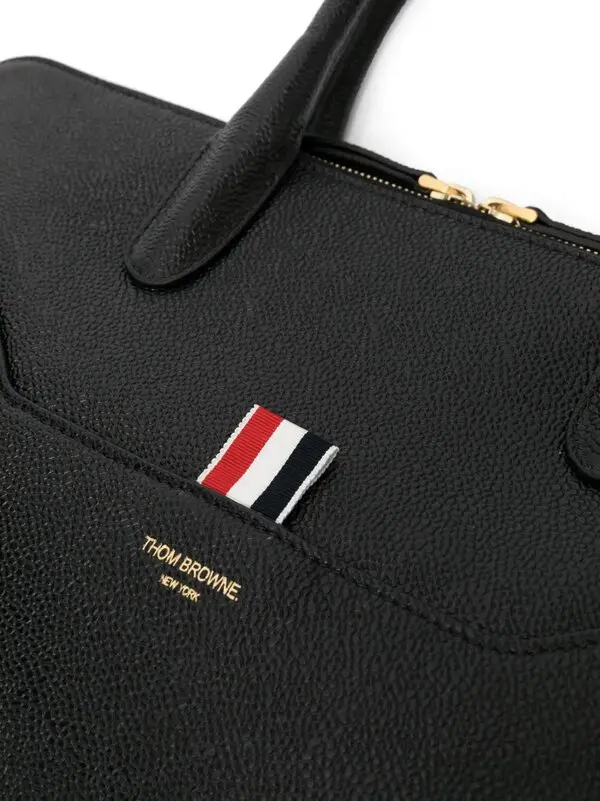 Thom Browne Slim Briefcase In Pebble Grain Leather - Black