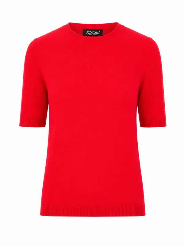 LA ROSE Cashmere 3/4 Sleeve Knit Top - Rosso