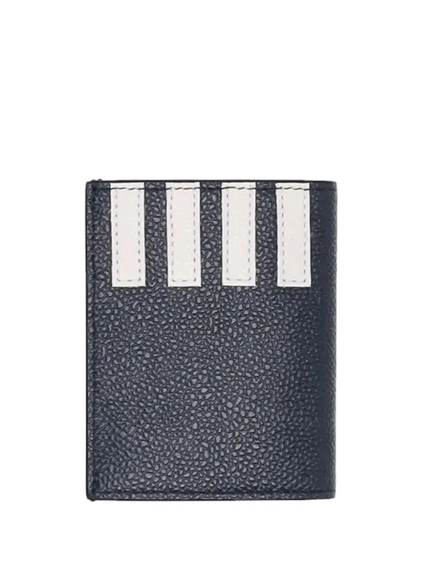 Thom Browne Double Card Holder W/ Side 4 Bar Stripes In Pebble Grain Leather - Navy