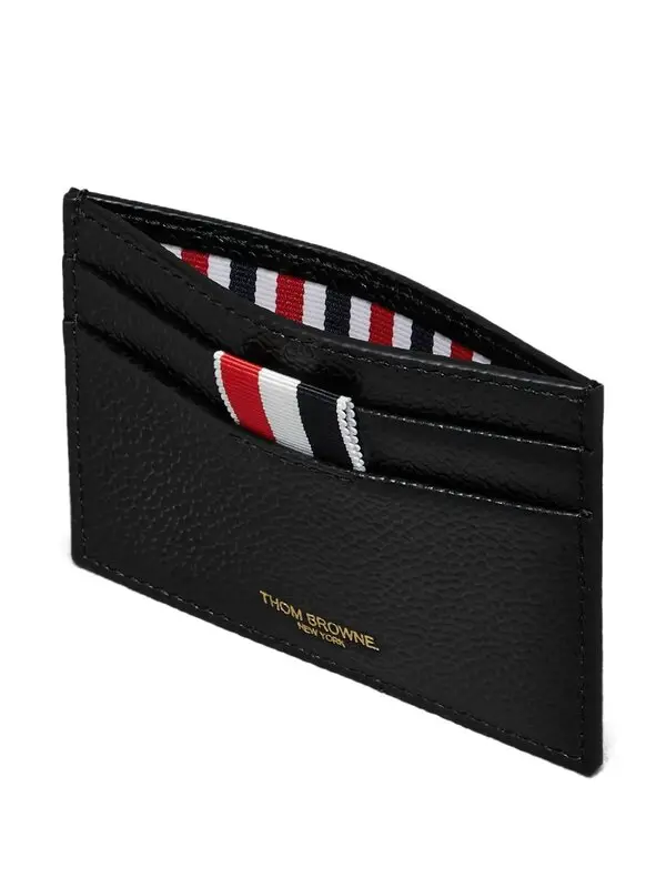 Thom Browne Single Card Holder W/ Goose Half Drop Embroidery In Pebble Grain Leather - Black