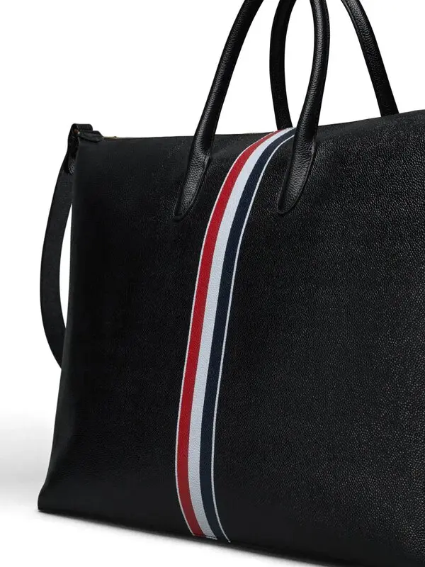 Thom Browne Pebble Grain Leather Duffle Bag With Stripe