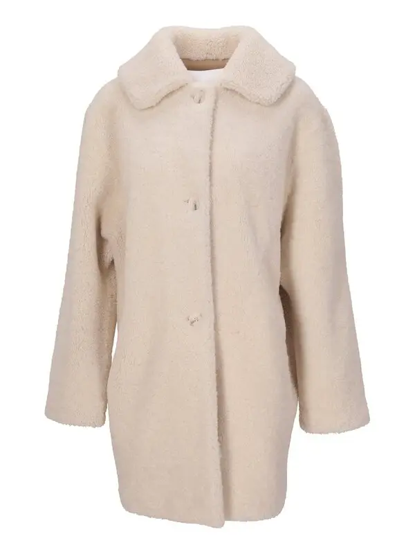 LA ROSE Long Sleeve Fur Coat - Panna
