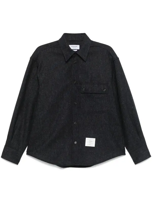Thom Browne Oversized Pc Shirt W/ Double Needle In Solid Donegal Tweed - Navy