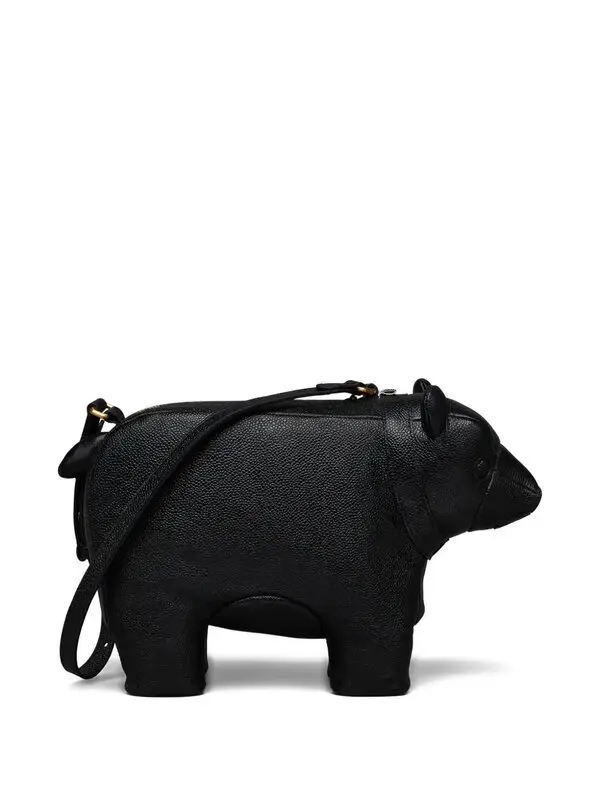 Thom Browne Bear Baguette Bag In Pebble Grain Leather - Black