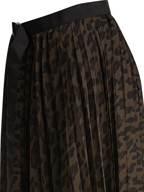 Sacai Leopard Print Pleated Skirt - Brown