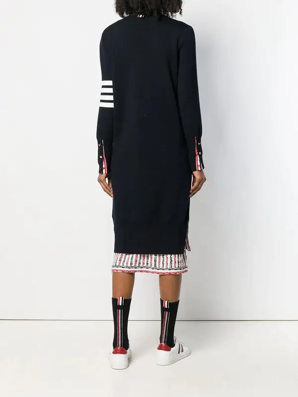 Thom Browne Milano Stitch Long V-neck Cardigan - Navy