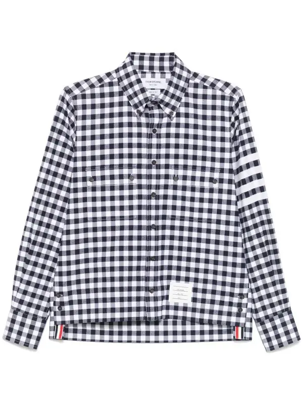 Thom Browne Utility Shirt With Patch Pocket In Bar Gingham Check Flannel