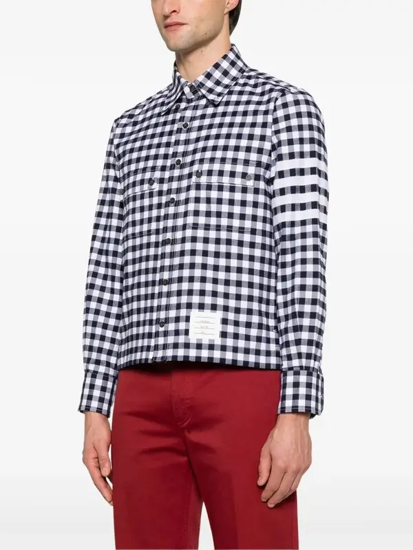 Thom Browne Utility Shirt With Patch Pocket In Bar Gingham Check Flannel