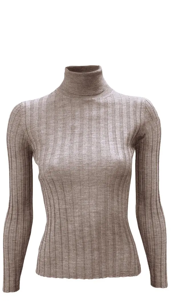 LA ROSE High Neck Cashmere And Silk Knit Top - Beige Melange