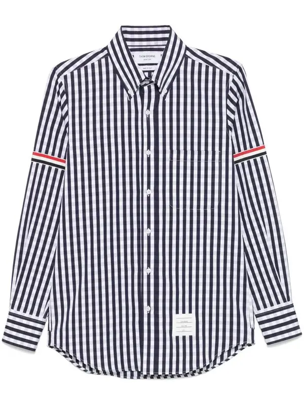 Thom Browne Straight Fit Pc L/s Shirt W/gg Armband In Gingham Check Poplin - Navy
