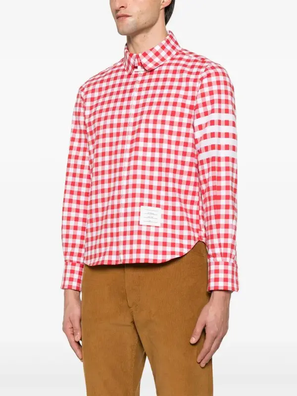 Thom Browne Rc Round Hem Zip Up Shirt W/ T Bar Puller In 4 Bar Gingham Check Flannel