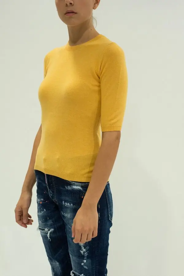 LA ROSE 3/4 Sleeve Cashmere Top - Ocra