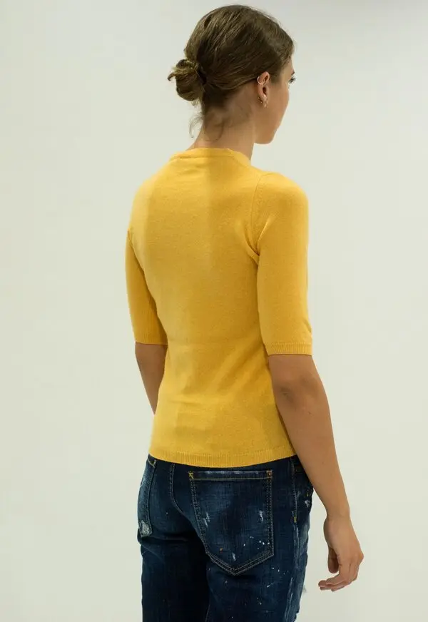LA ROSE 3/4 Sleeve Cashmere Top - Ocra