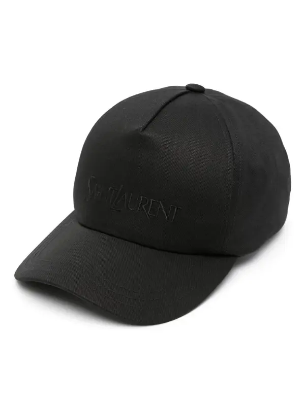 Saint Laurent Logo Embroidered Gabardine Weave Cap - Nero