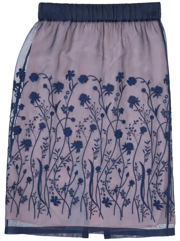 PAROSH Embroidered Tulle Skirt - Blu