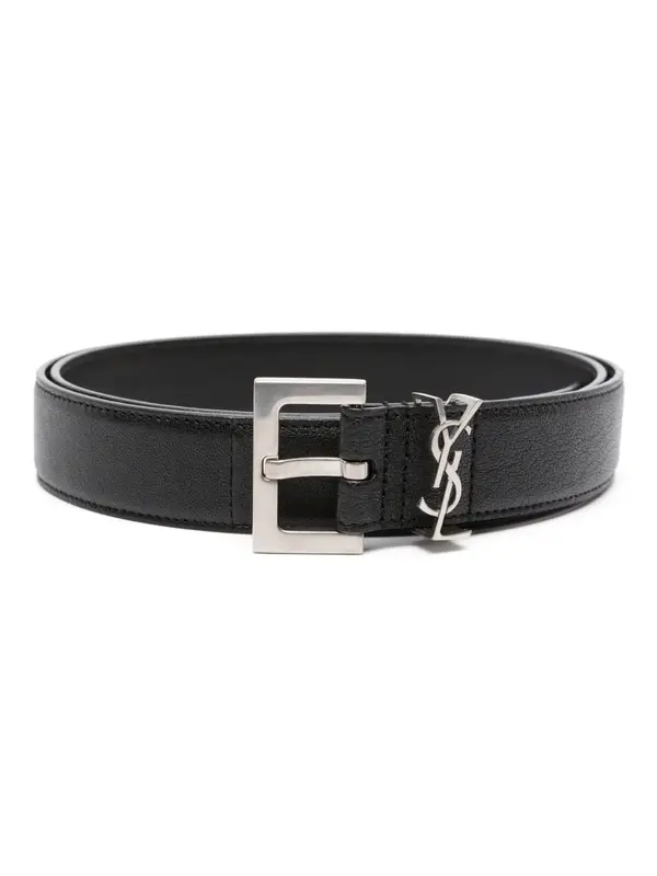 Saint Laurent Logo Plaque Leather Belt - Nero