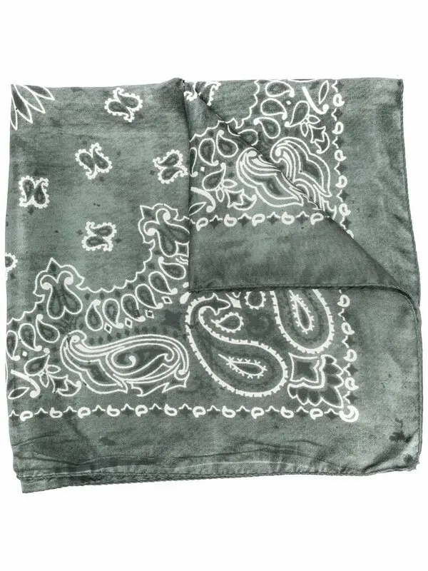 GOLDEN GOOSE Golden Foulard Paisley Print Silk - Moss Green