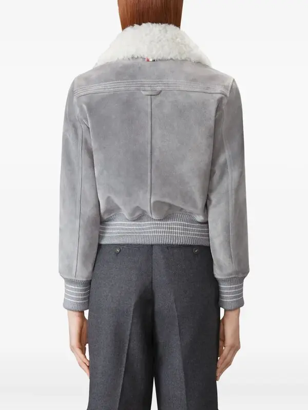 Thom Browne Cropped Flight Jacket With Shearling Collar - Med Grey