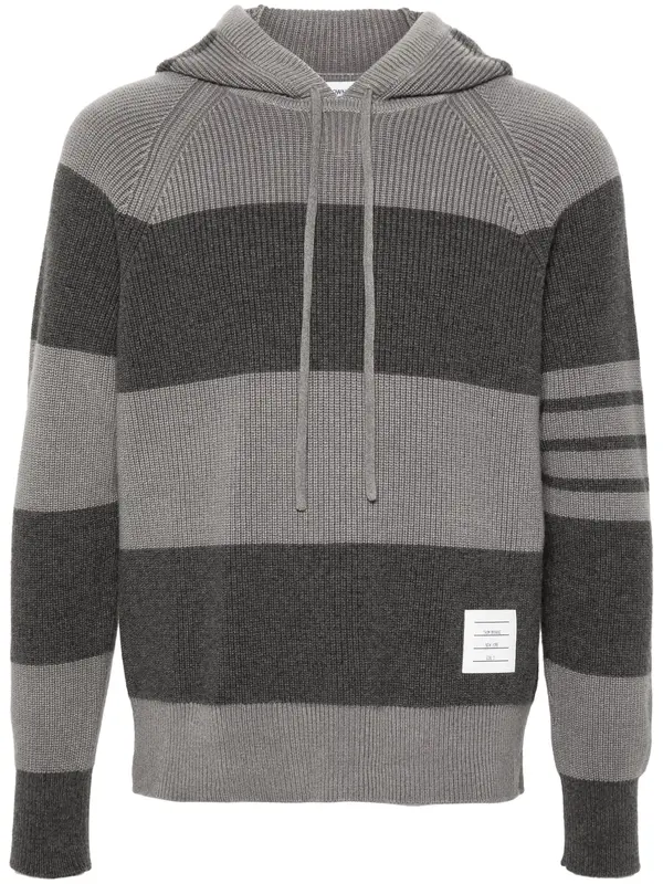 Thom Browne Striped Knitted Hoodie - Tonal Grey