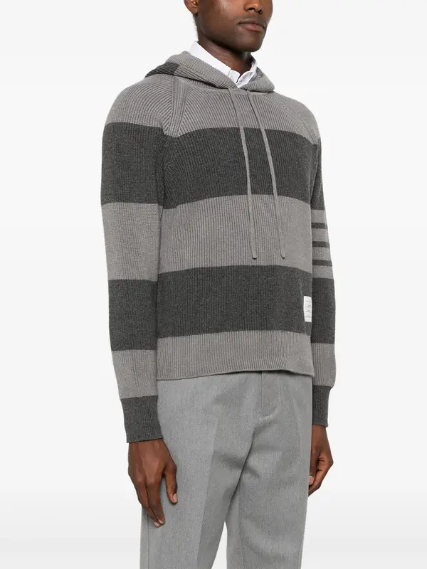 Thom Browne Striped Knitted Hoodie - Tonal Grey