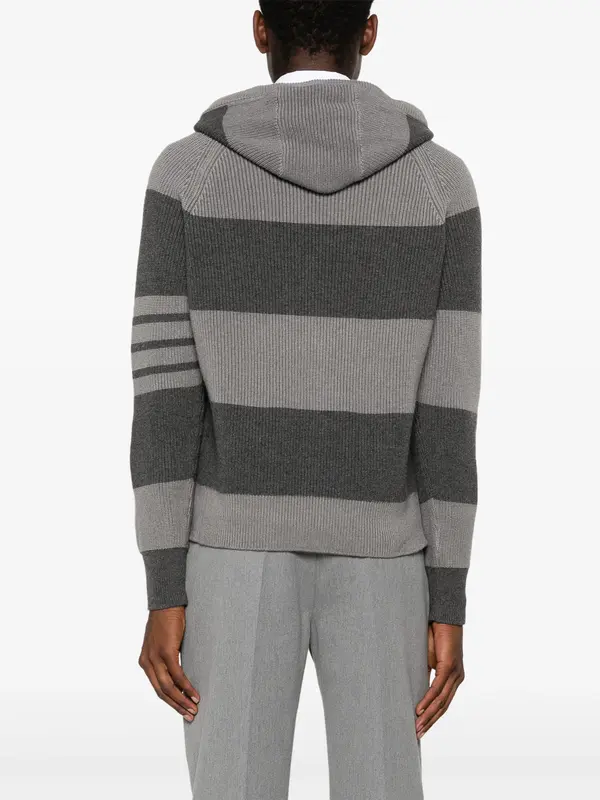 Thom Browne Striped Knitted Hoodie - Tonal Grey
