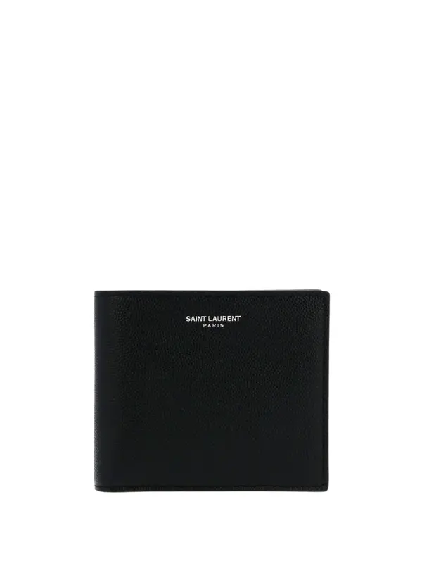 Saint Laurent Paris Logo Print Leather Wallet - Nero