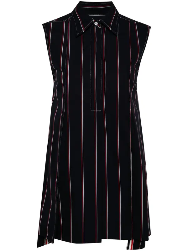 Thom Browne Rwb Stripe Mini Wide Shirt Dress - Navy