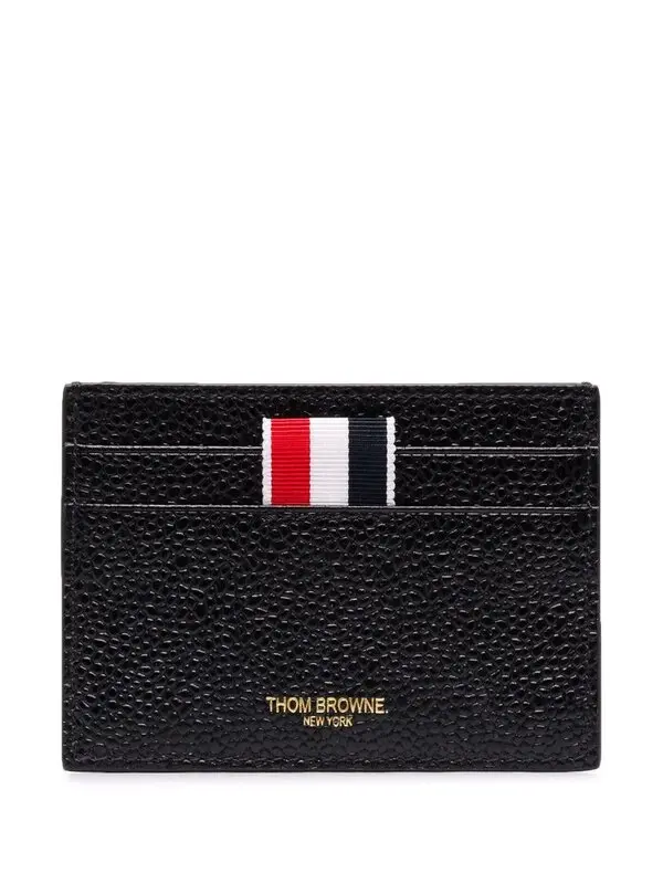 Thom Browne Double Sided Card Holder W/ Rwb Gg Tab In Pebble Grain Leather - Black