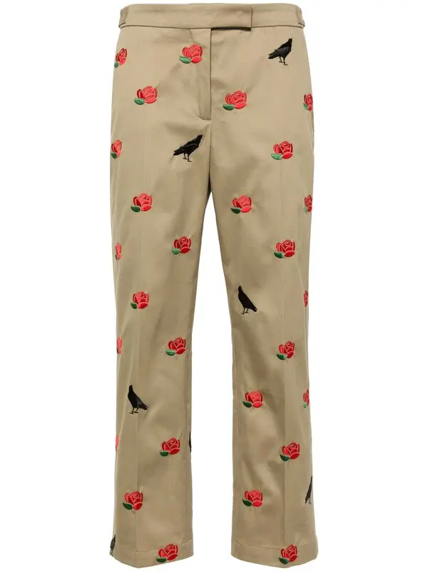 Thom Browne Raven And Roses Cotton Trousers - Camel