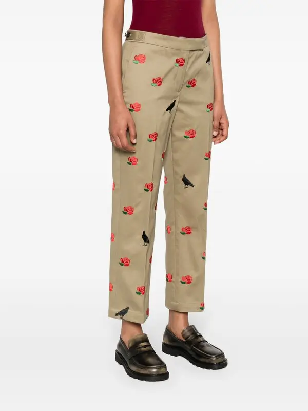 Thom Browne Raven And Roses Cotton Trousers - Camel