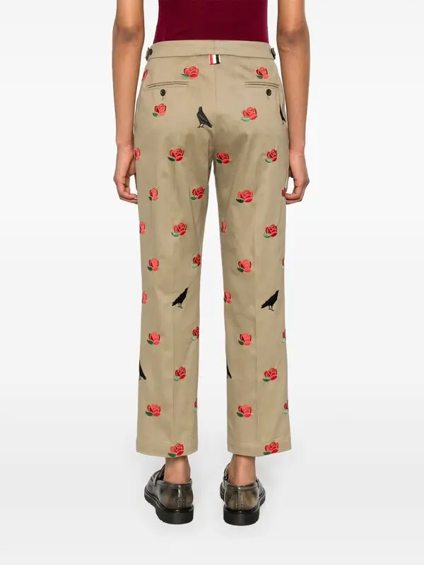 Thom Browne Raven And Roses Cotton Trousers - Camel