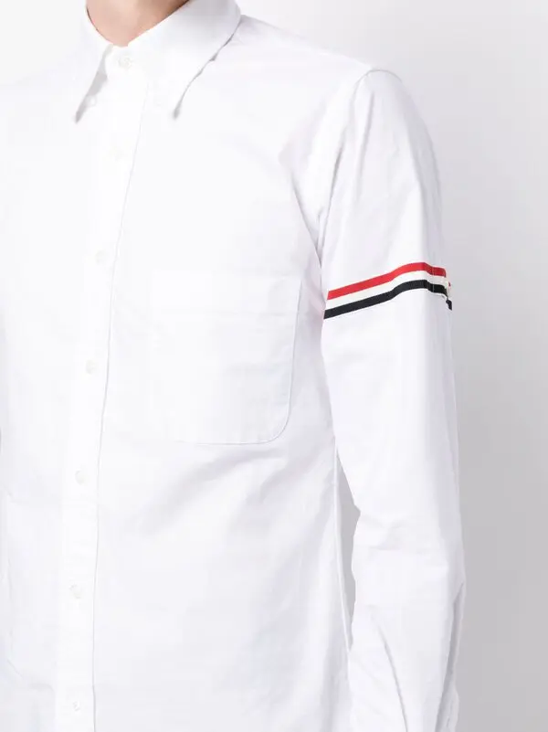 Thom Browne Classic Long Sleeve Button Down Point Collar Shirt W/ Gg Armband In Oxford