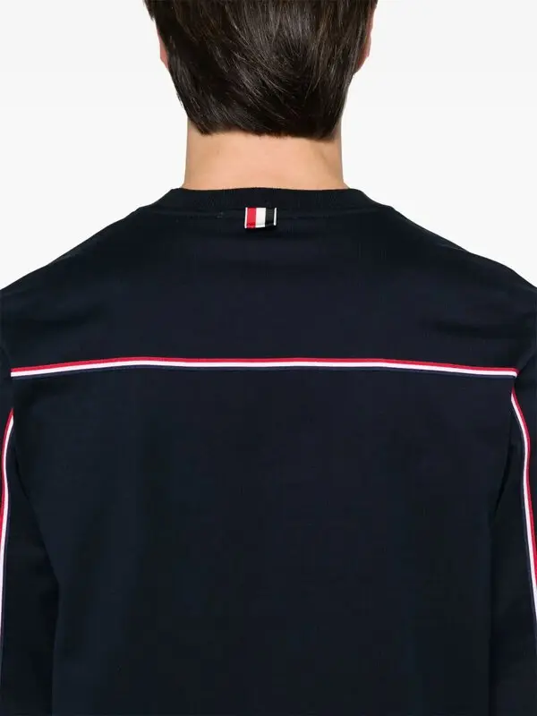 Thom Browne Oversized Long Sleeve Tee W/ Rwb Knit Trim In Medium Weight Jersey - Navy