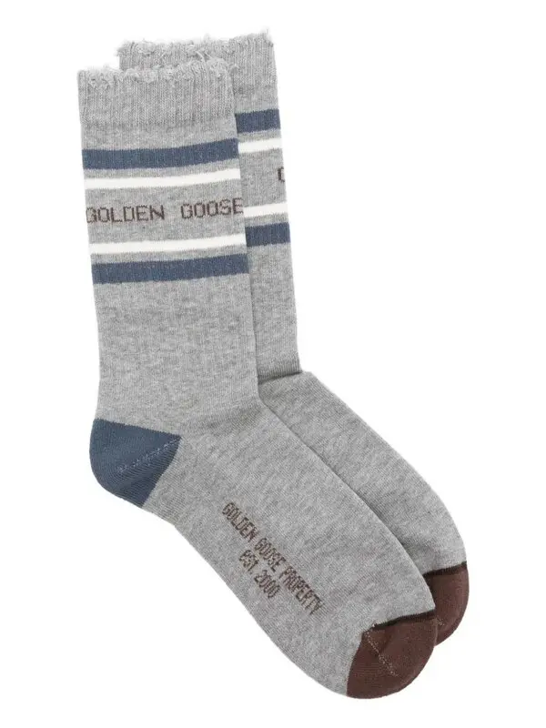 Golden Goose High Ribbed Socks - China Blue/off White/coffe Bean