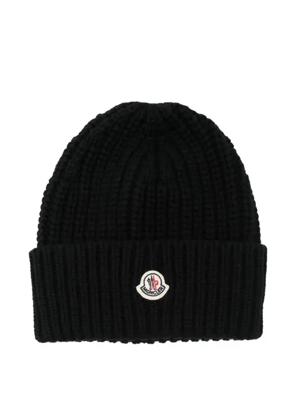 Moncler Ribbed Knit Beanie - Black
