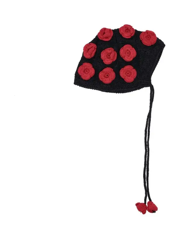 Alanui Grunge Roses Bonnet Hat - Charcoal/ruby
