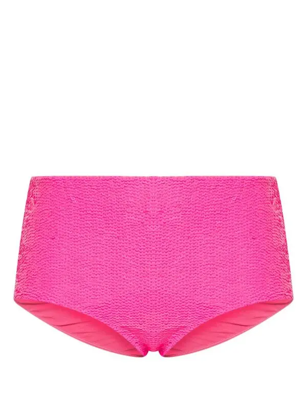 PAROSH Sequined High-waisted Bikini Bottom - Rosa Fluo