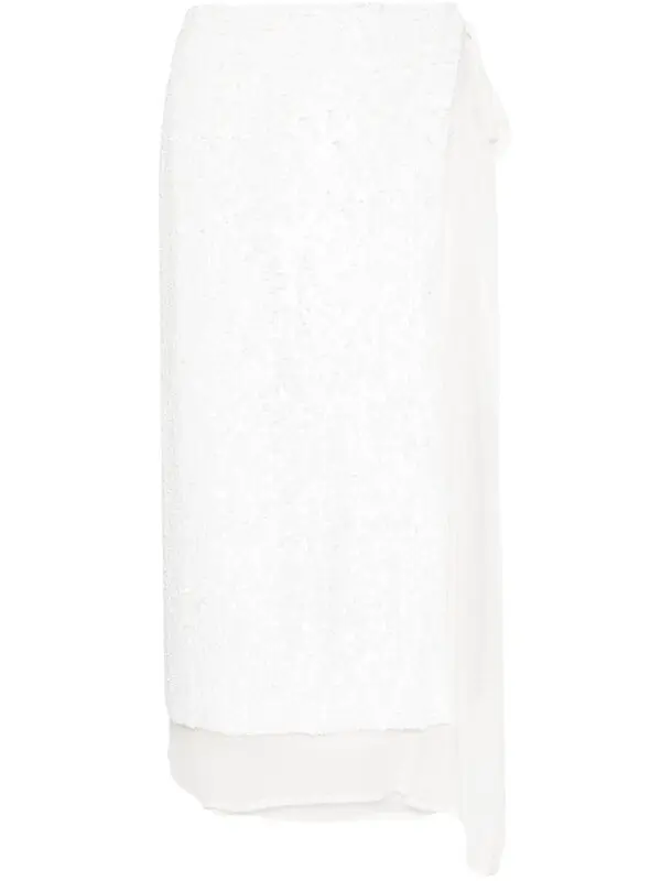 PAROSH Sequinned Wrap Midi Skirt - Bianco