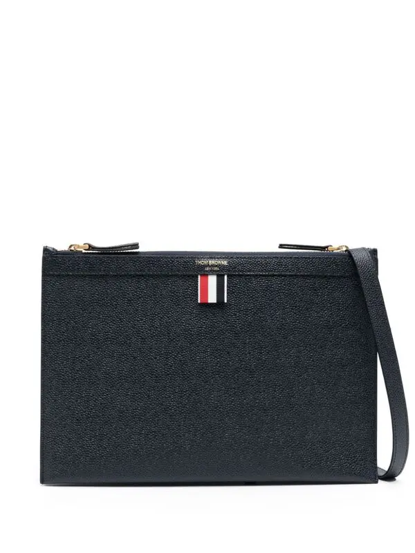 Thom Browne Logo Print Leather Cross Body Bag - Navy