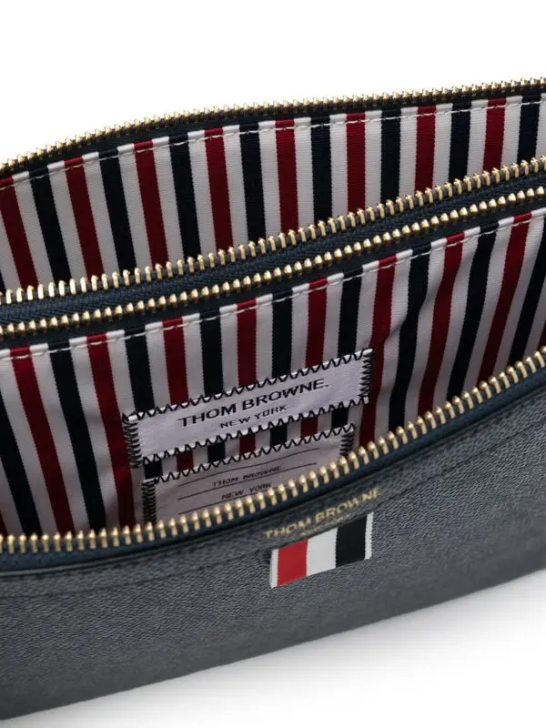 Thom Browne Logo Print Leather Cross Body Bag - Navy