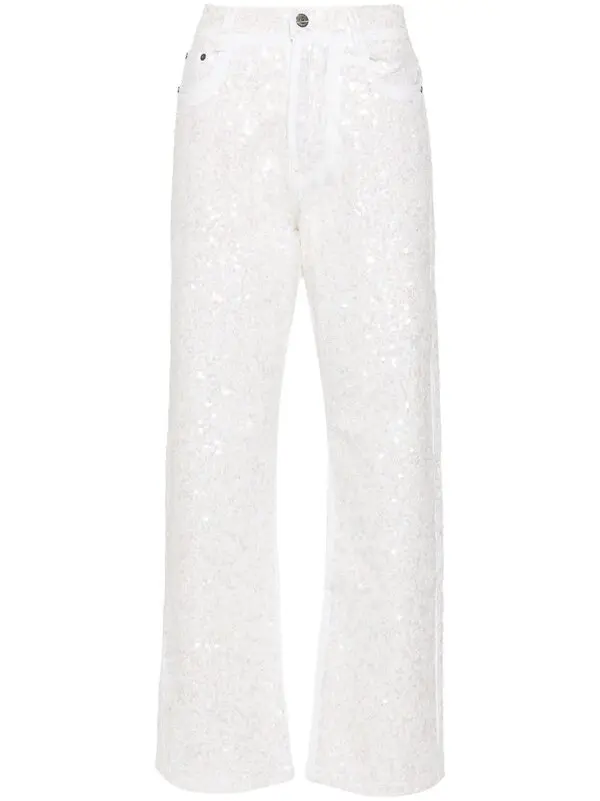 PAROSH Sequin Embellished Straight Jeans