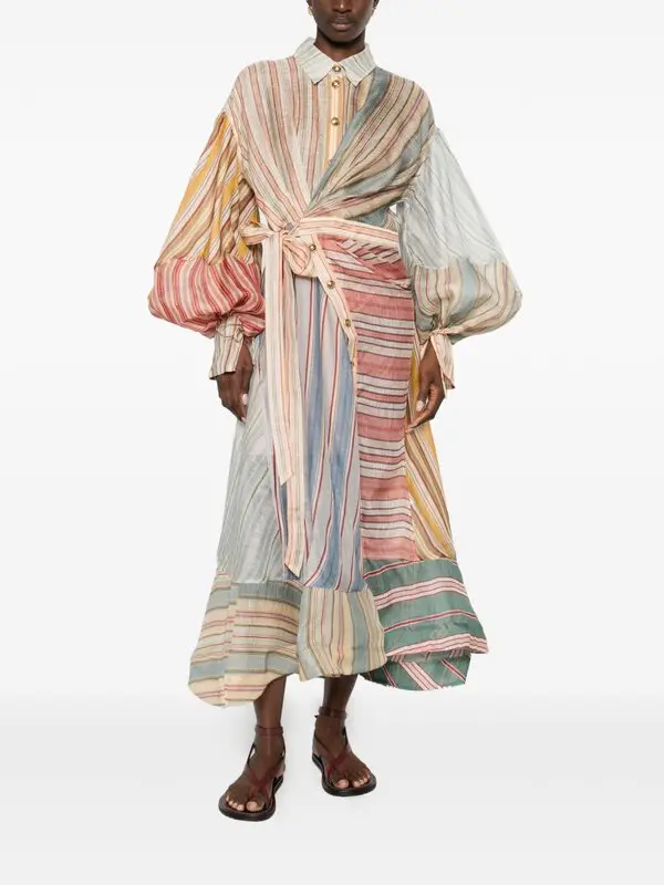 Zimmermann Linen And Silk Spliced Stripes Dress - Multicolour
