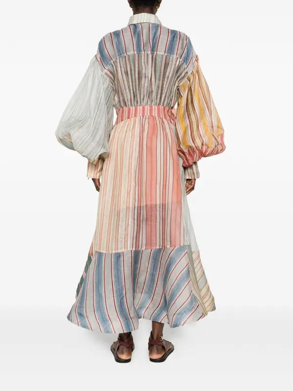 Zimmermann Linen And Silk Spliced Stripes Dress - Multicolour