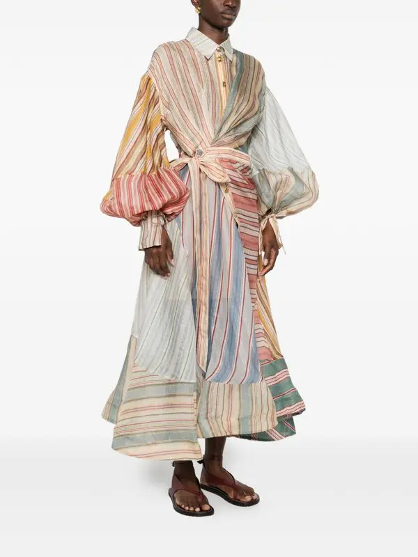 Zimmermann Linen And Silk Spliced Stripes Dress - Multicolour