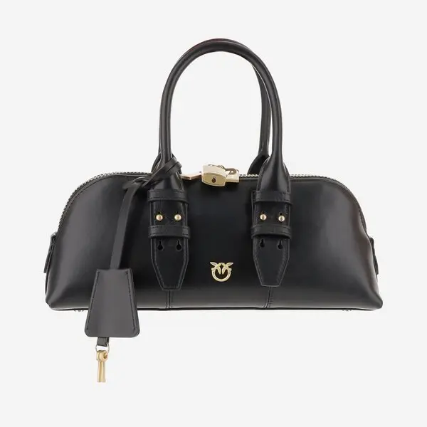 Pinko Escape Horizontal Leather Bowling Bag - Black