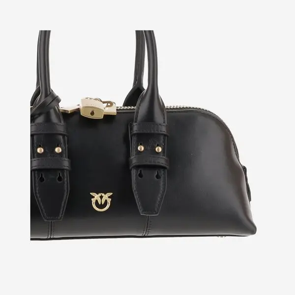 Pinko Escape Horizontal Leather Bowling Bag - Black